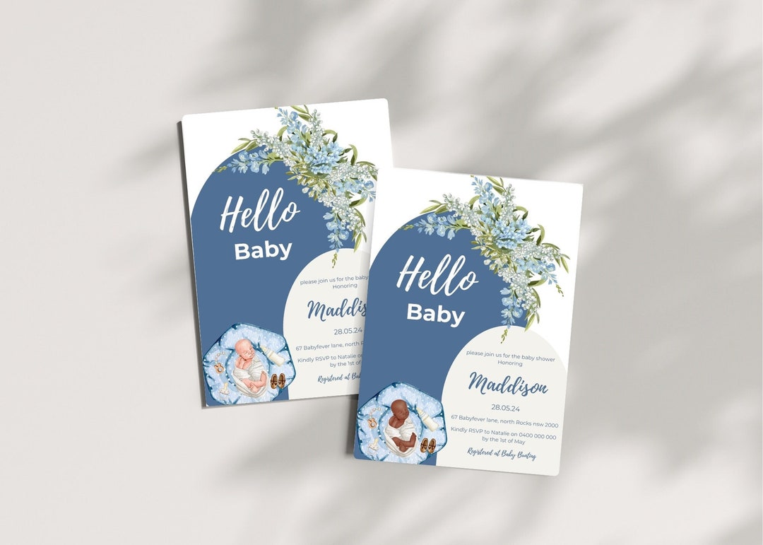 Hello Baby Shower Invitation, Invitation Bundle, Editable Template ...