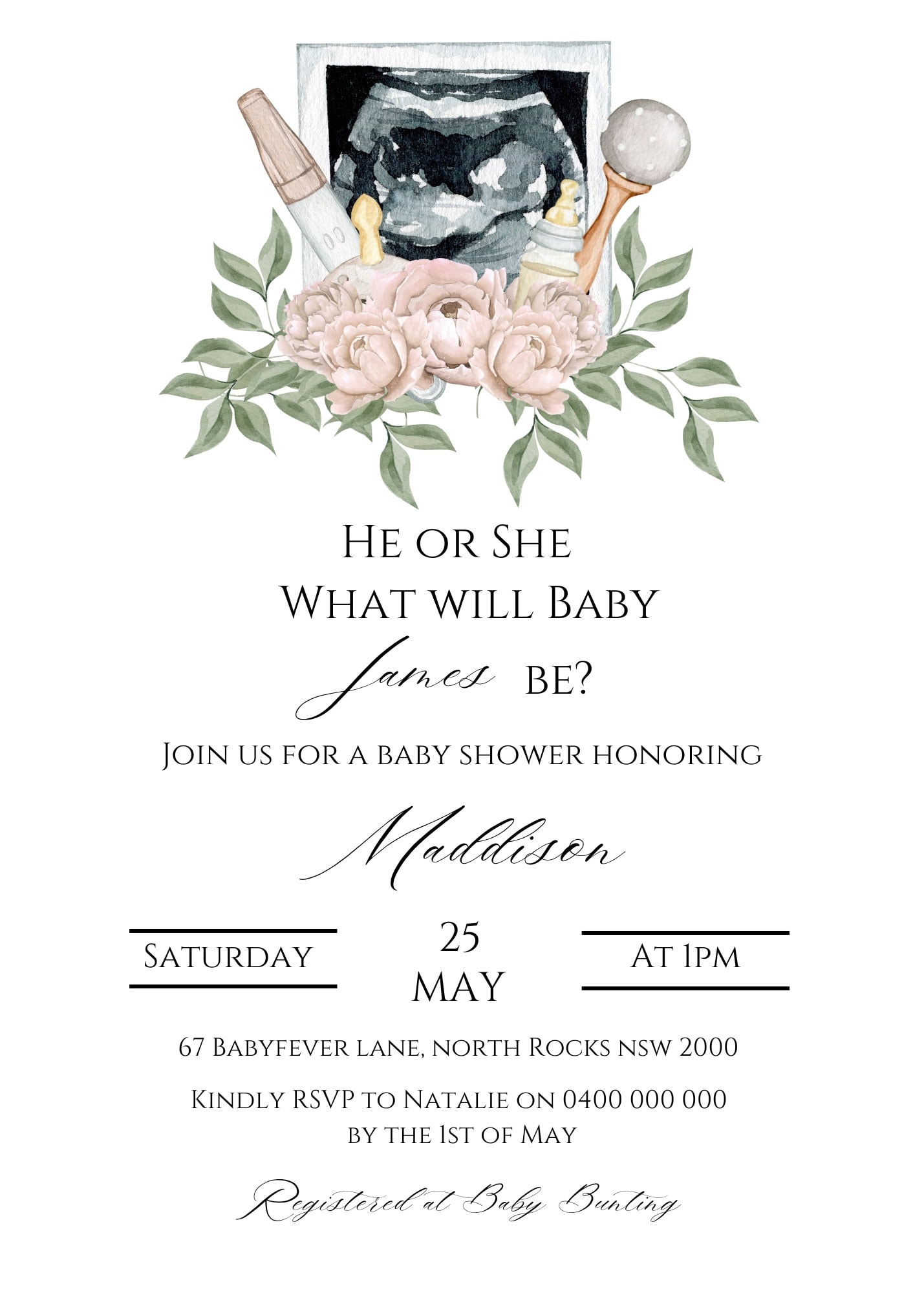 Sonogram Baby Shower Invitation, Illustration, Invitation Bundle ...