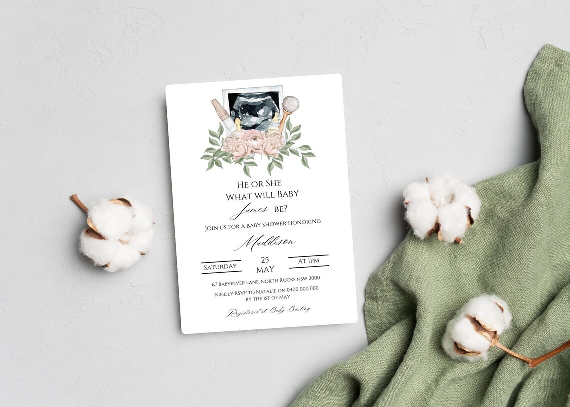 Sonogram Baby Shower Invitation, Illustration, Invitation Bundle ...