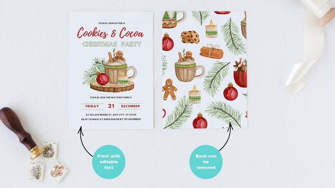 Trendy Christmas Editable Template Set Cookies and Cocoa Invitations ...