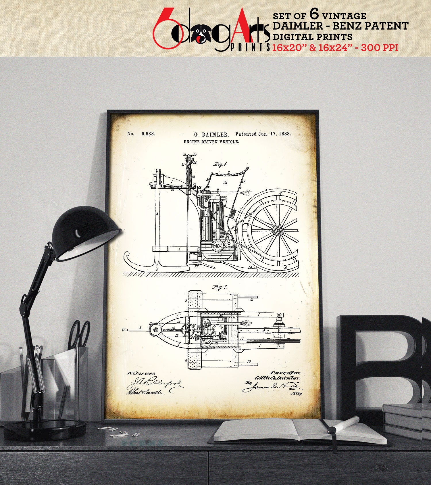 First Daimler-benz Motorcycle and Car Patents (set of 6) Download ...