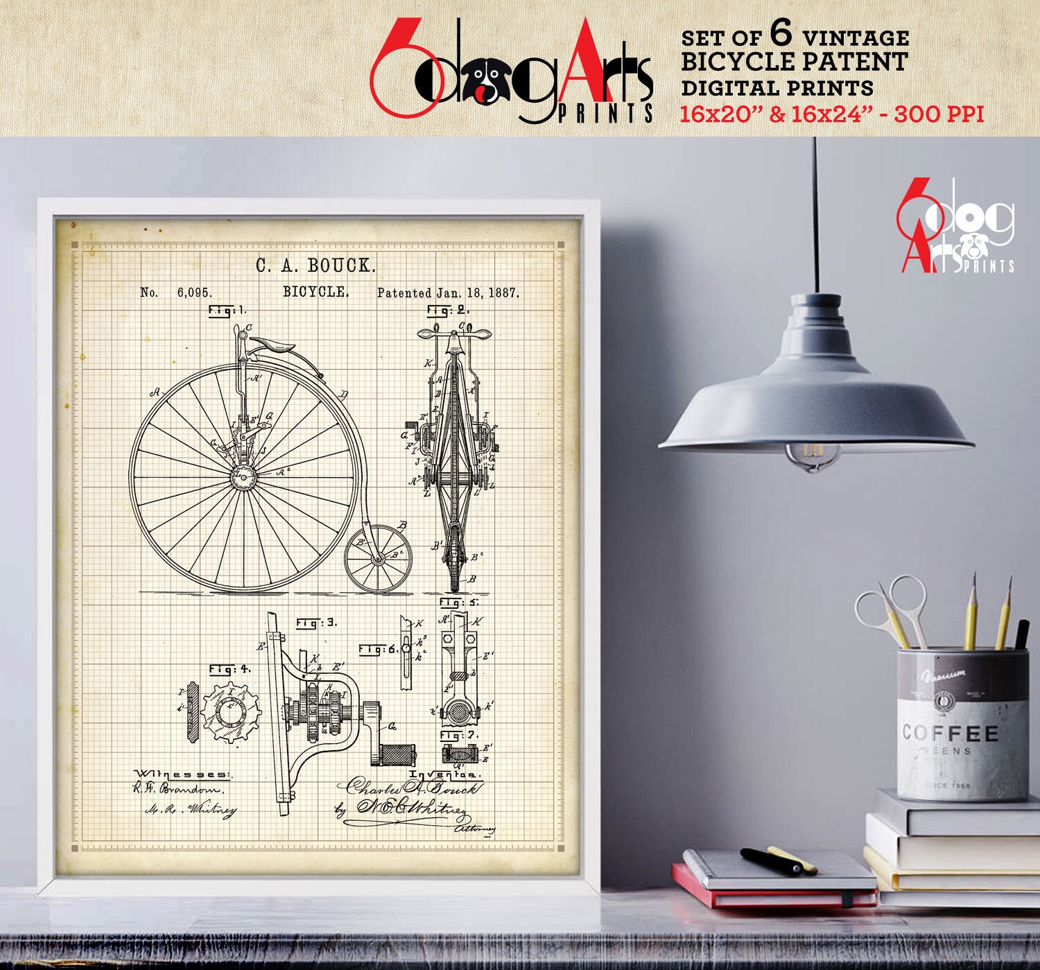 Vintage Bicycle set of 6 Patent Drawings Downloadable Set of - Etsy