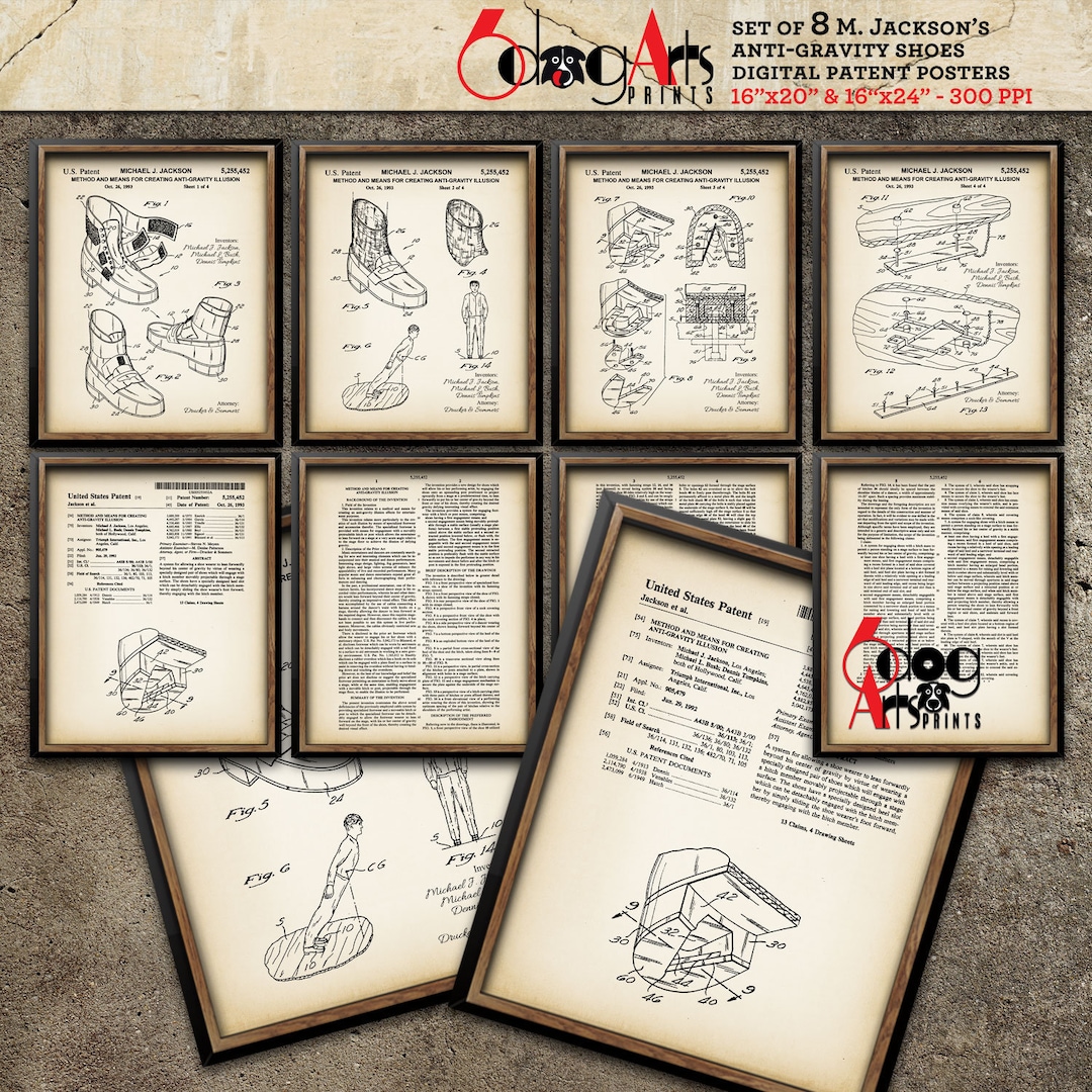 Michael Jackson Anti-gravity Shoes Patent Art Prints (set of 8 ...