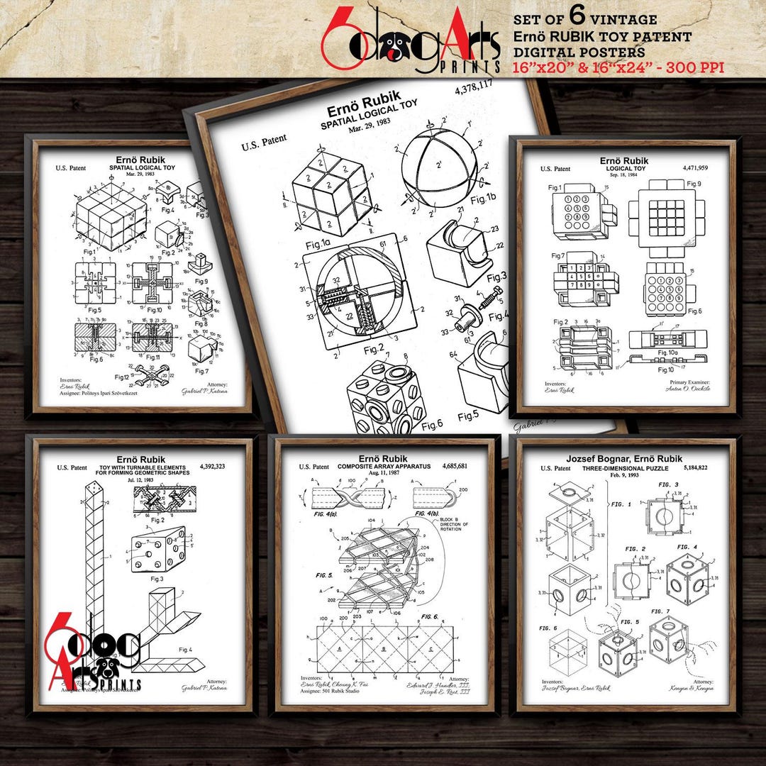 Rubic Toy Patent Posters /set of 6/ Rubic's Cube Puzzle 16x20 8x10 / 16x24 8x12 Digital Prints ...