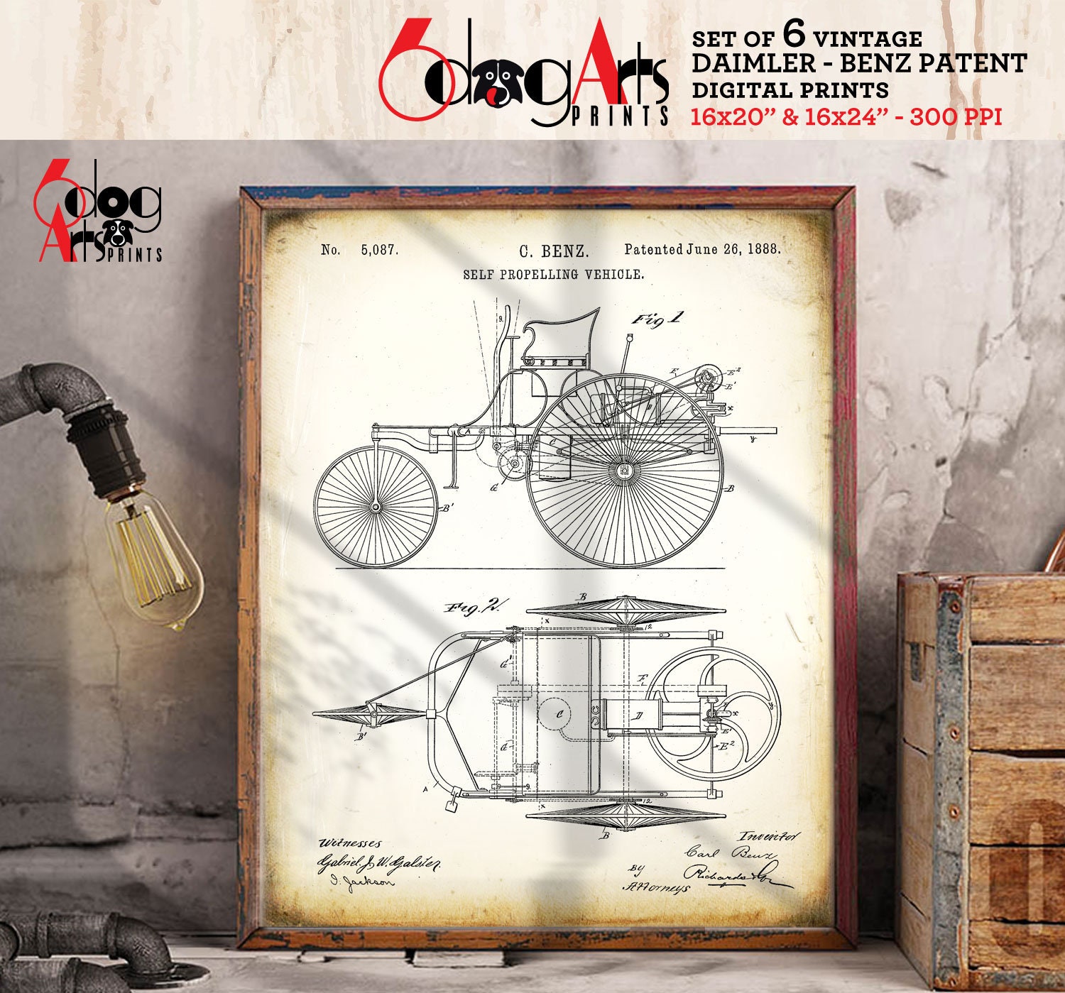 First Daimler-benz Motorcycle and Car Patents (set of 6) Download ...
