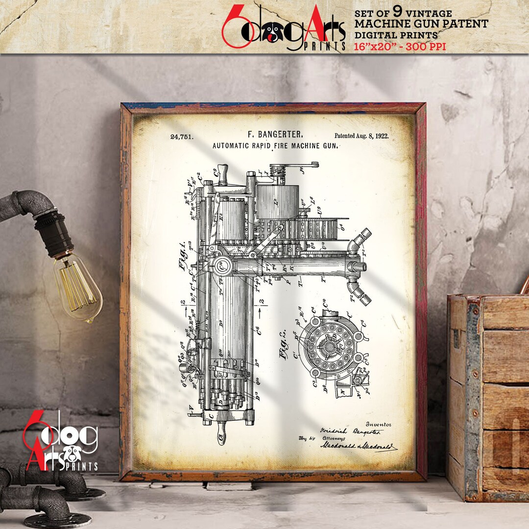 Machine Gun Patent /set of 9/ 16"x20" (8x10) / 16"x24" (8x12) Firearm ...
