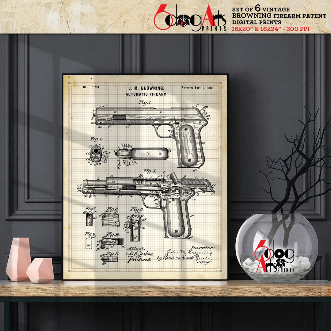 Firearm Patent Print /set of 6/ Pistol Gun Riffle Digital Prints, Gift ...