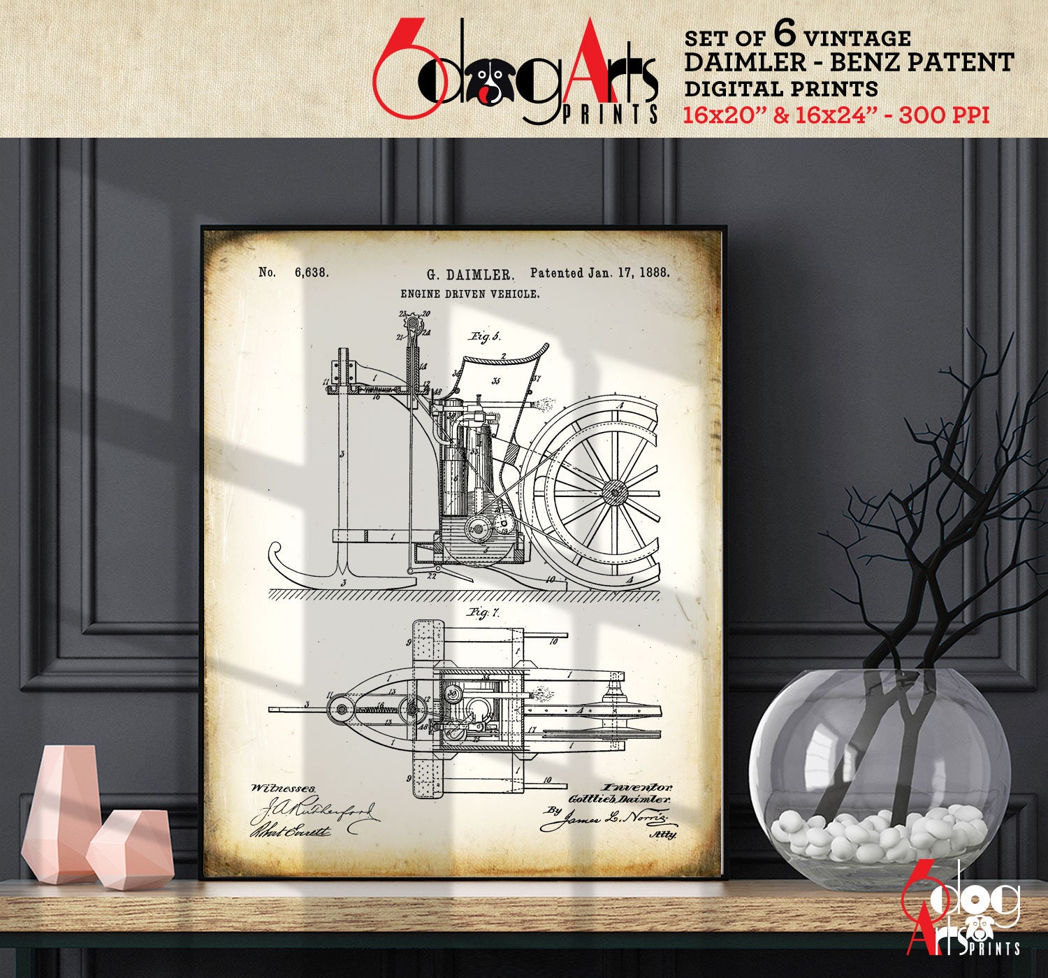 First Daimler-benz Motorcycle and Car Patents (set of 6) Download ...