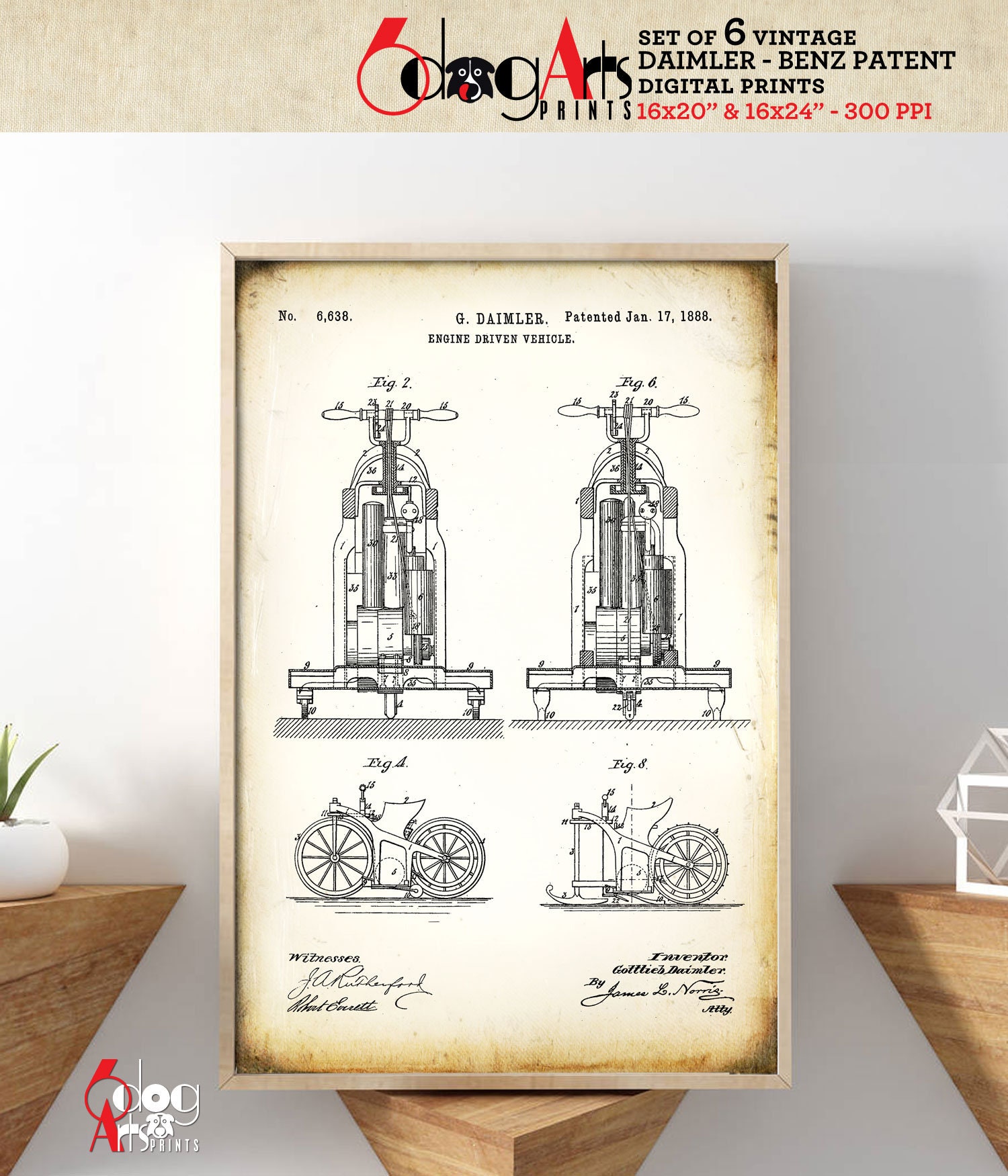 First Daimler-benz Motorcycle and Car Patents (set of 6) Download ...