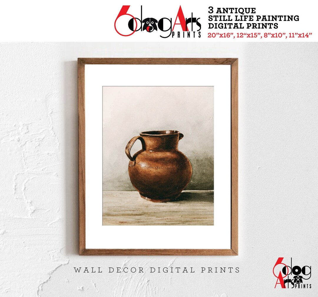 Antique Still Life W/ Pitcher Painting - Art Print Downloadable ...
