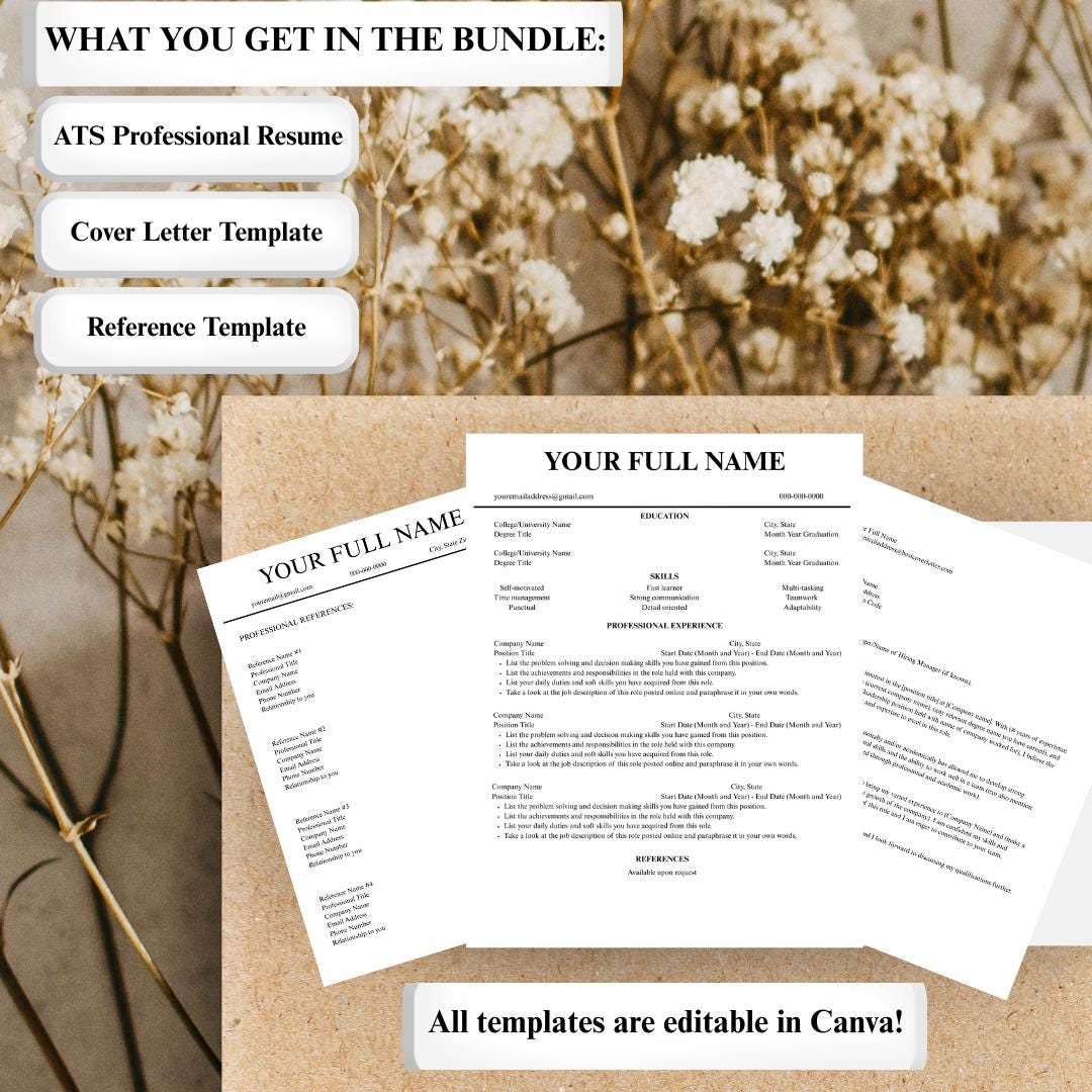 Canva Resume Template Bundle | CV & Reference Letter (digital Download ...