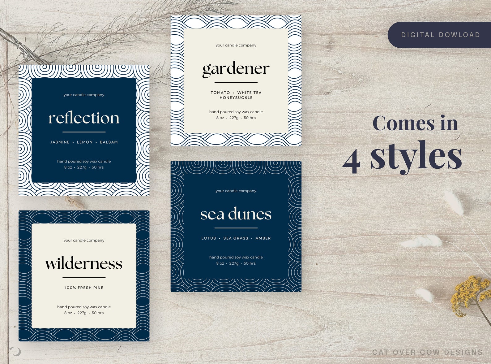 16-in-1 Square + Rectangle Candle Label Templates, Candle Label ...