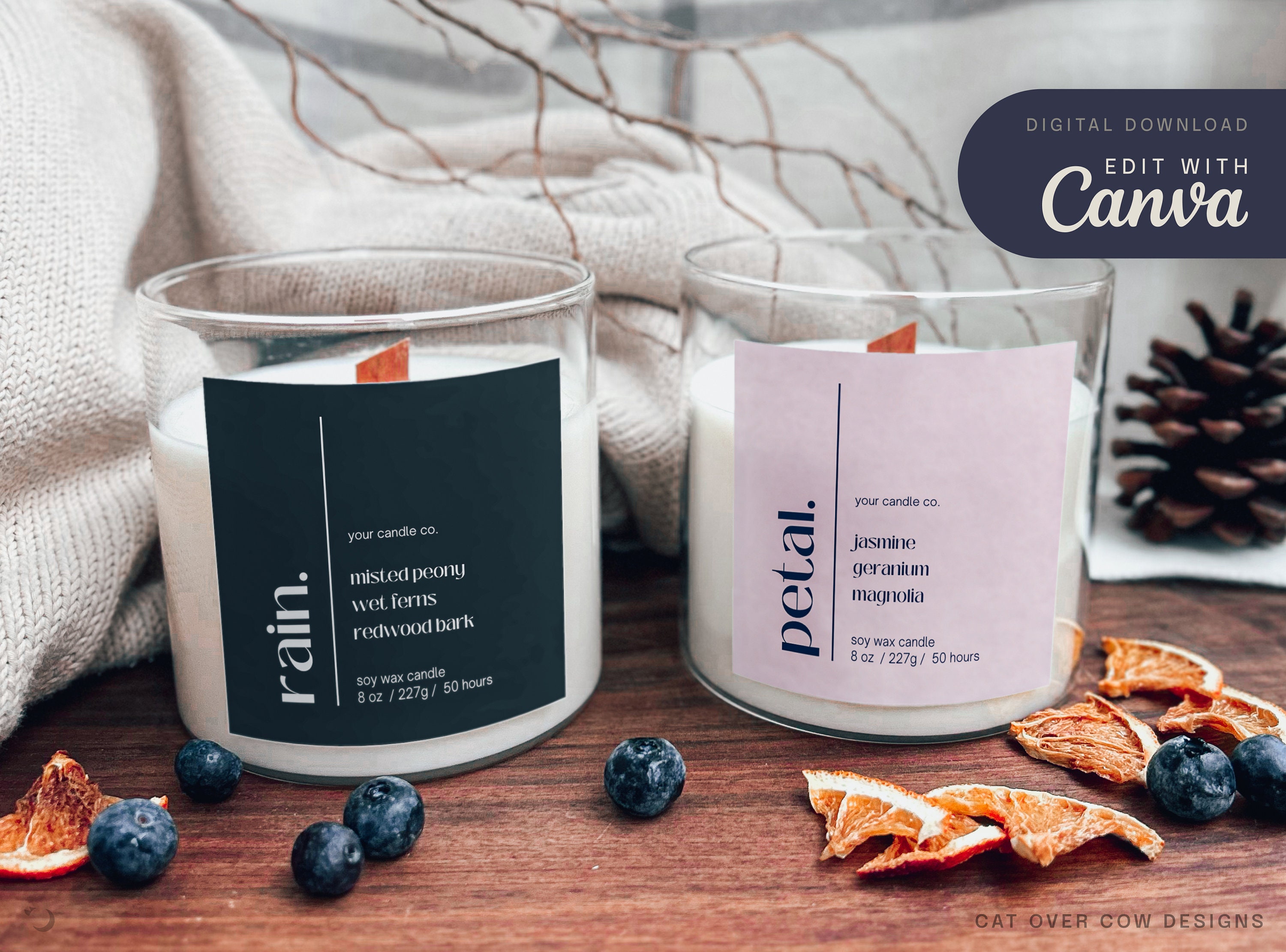 16 in 1 Square + Rectangle Candle Label Templates, Candle Label ...