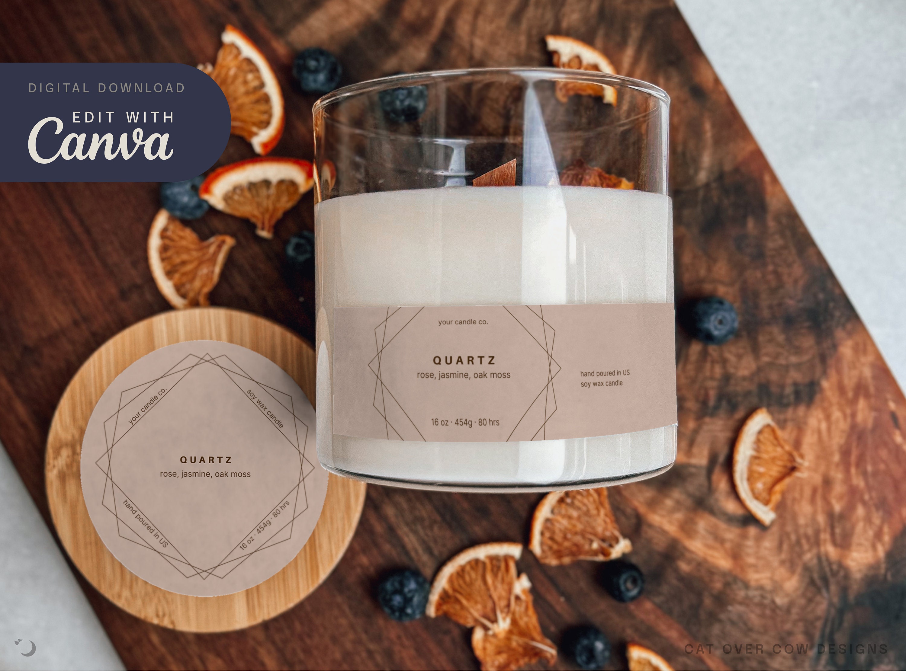 12-in-1 Thin Candle Label Templates W/ Bonus Size, Minimalist Candle ...