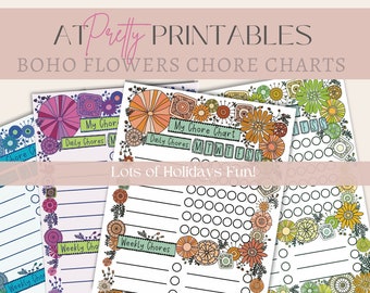 Boho Flowers Kids Printable Chore Chart, Bundle, Weekly Routine ...