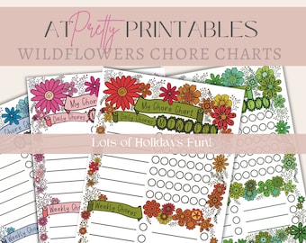 Boho Flowers Kids Printable Chore Chart, Bundle, Weekly Routine ...