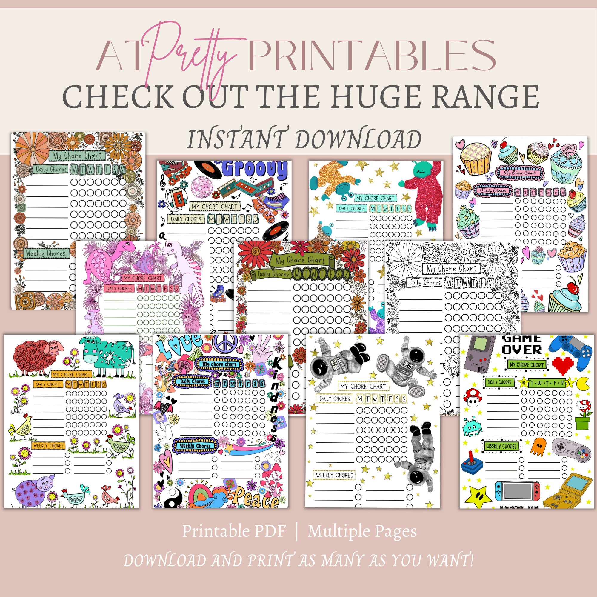 Boho Flowers Kids Printable Chore Chart, Bundle, Weekly Routine ...