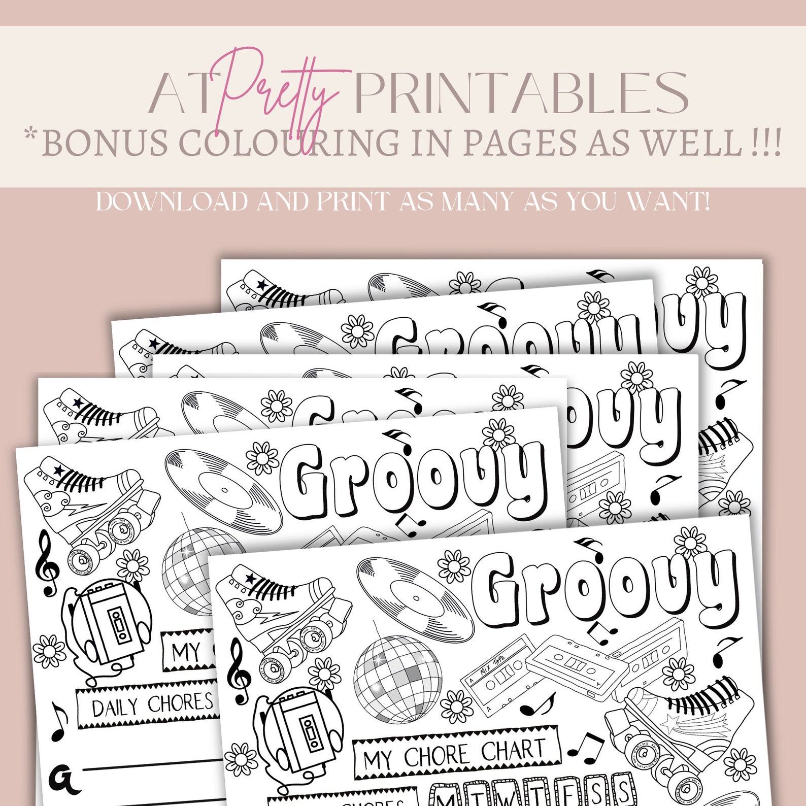 Retro Kids Printable Chore Chart,daily, Bundle,weekly Routine Checklist ...