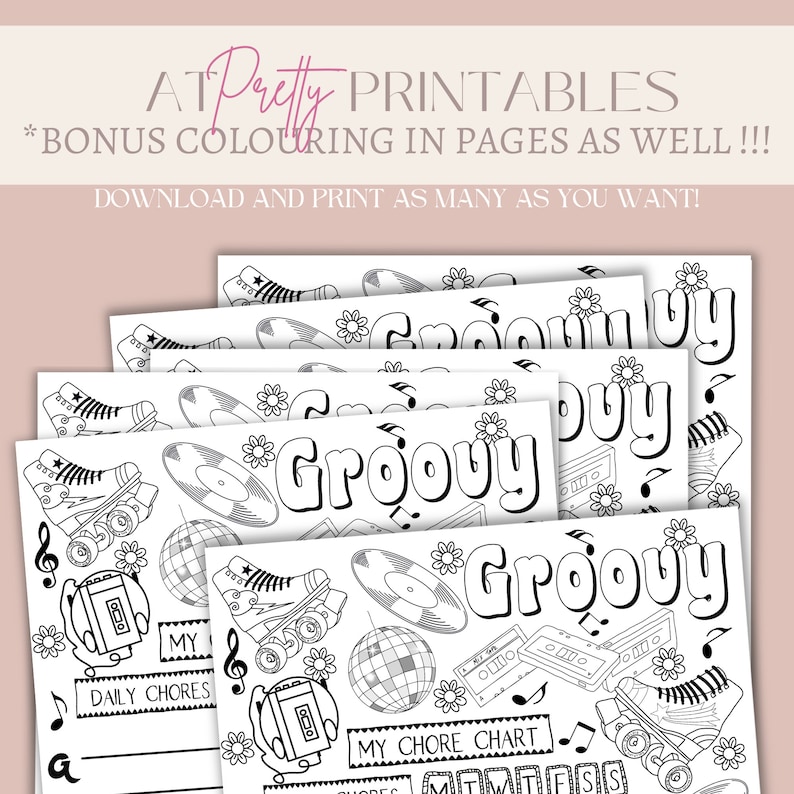 Retro Kids Printable Chore Chart,daily, Bundle,weekly Routine Checklist ...