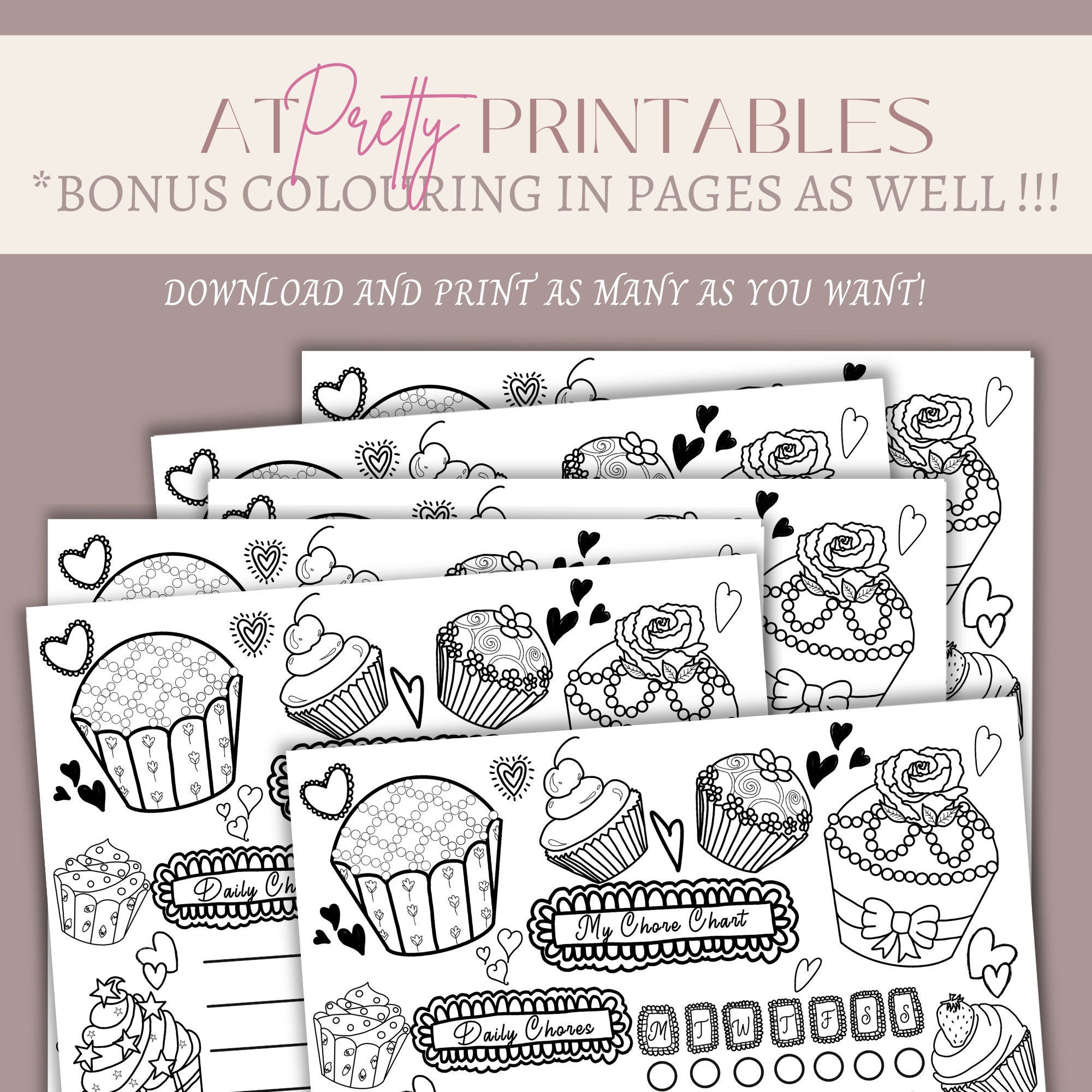 Cupcakes Kids Printable Chore Chart,daily, Bundle,weekly Routine ...