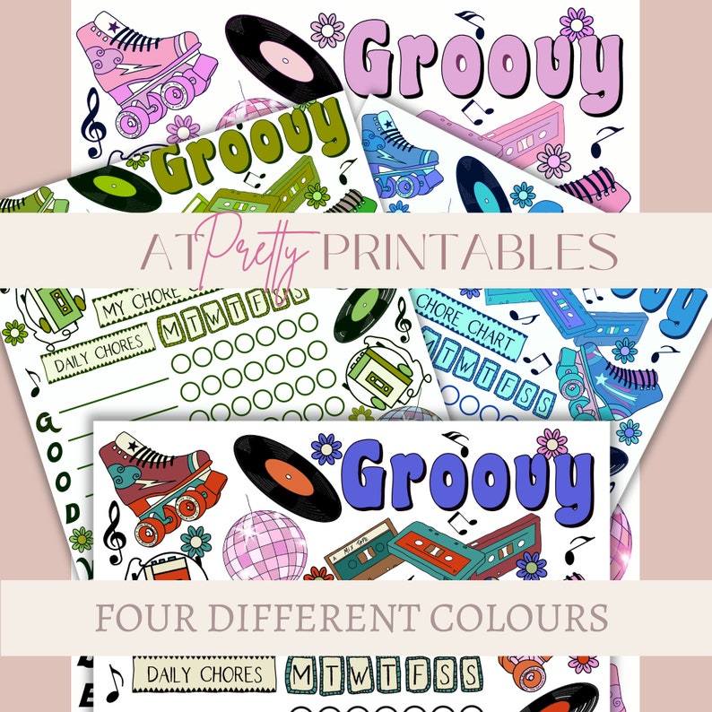 Retro Kids Printable Chore Chart,daily, Bundle,weekly Routine Checklist ...