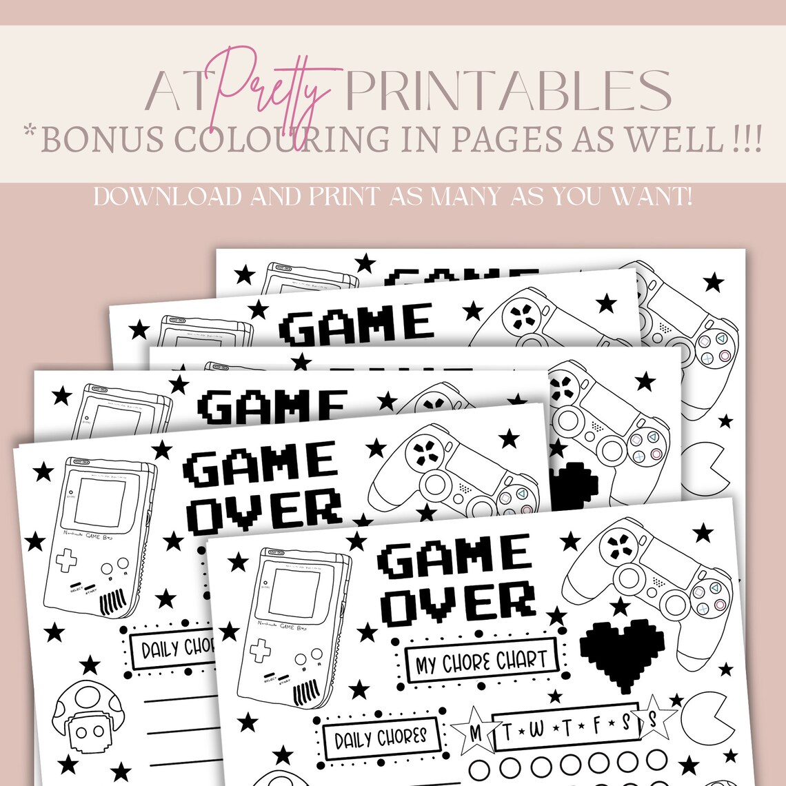 Gamer Kids Printable Chore Chart, Daily,bundle, Weeklyroutine Checklist ...