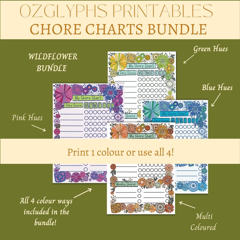 Boho Flowers Kids Printable Chore Chart Bundle Weekly - Etsy