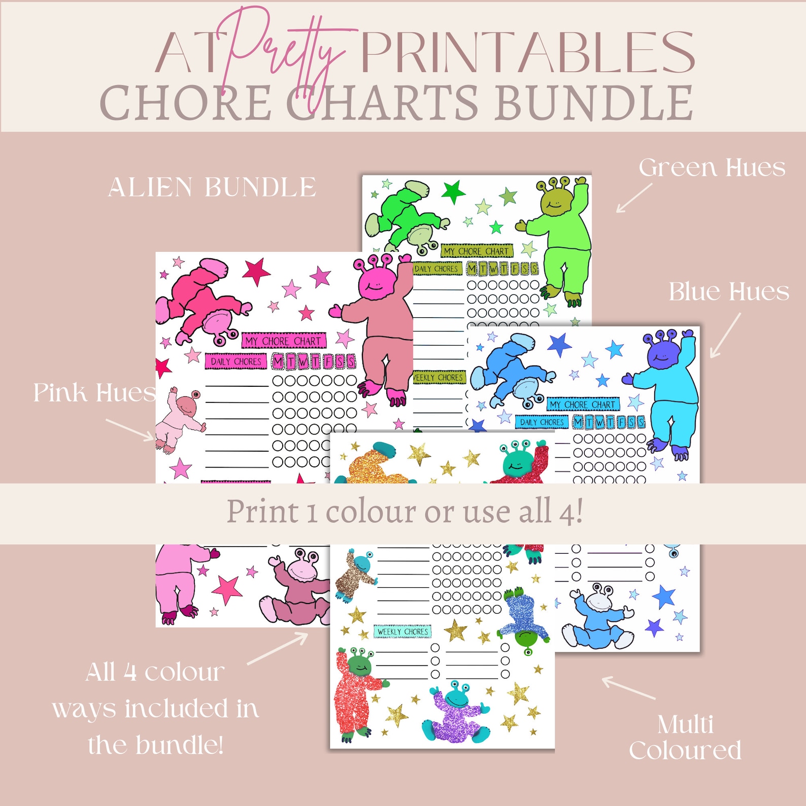 Alien Kids Printable Chore Chart, Daily,bundle, Weeklyroutine Checklist ...