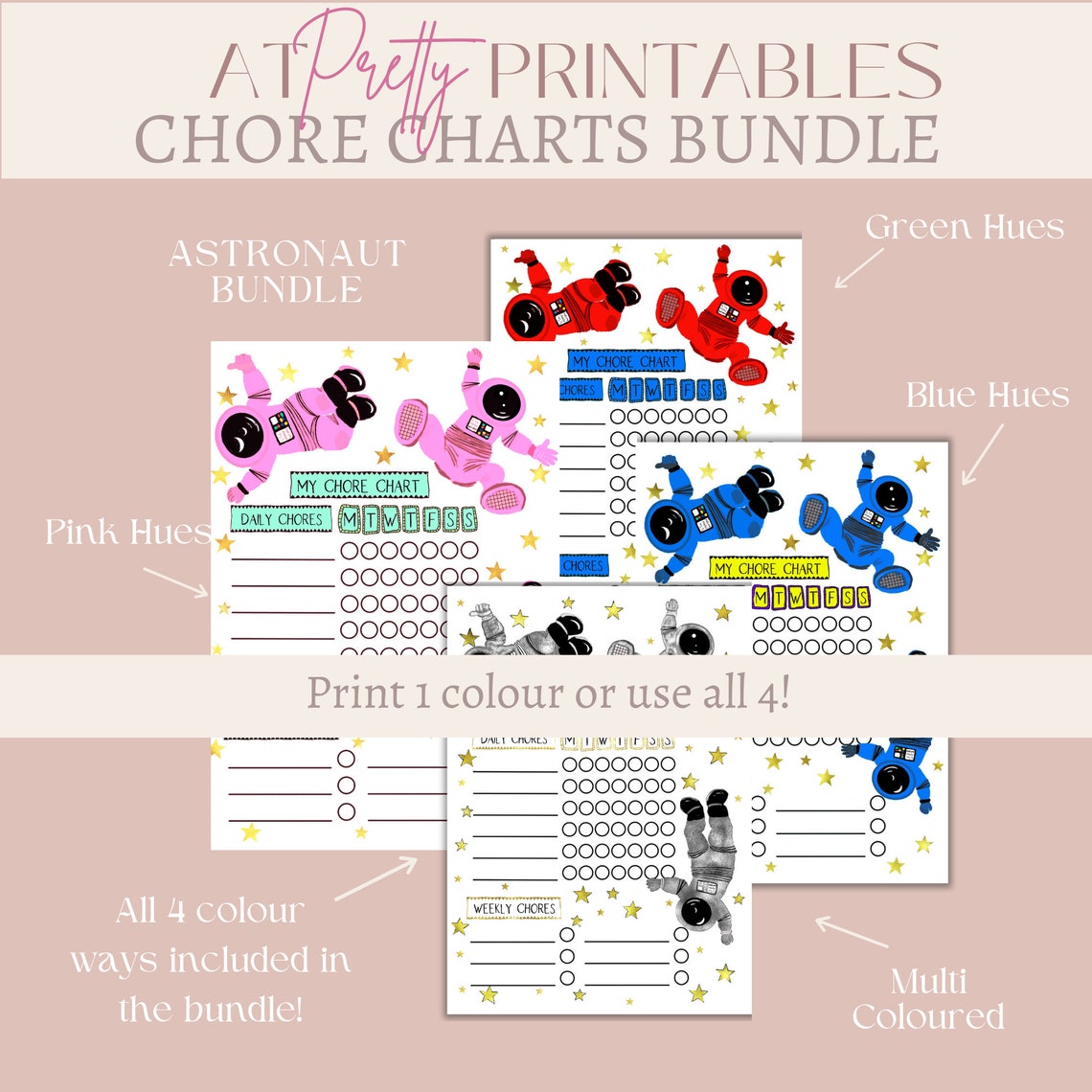 Astronaut Kids Printable Chore Chart, Daily,bundle, Weekly Routine ...