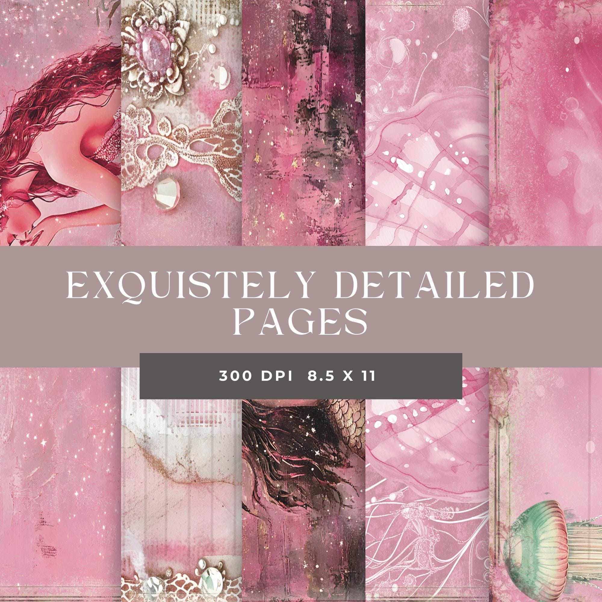Blush Tides Mermaid Junk Journal Pages Printable's Bundle Pink Digital ...