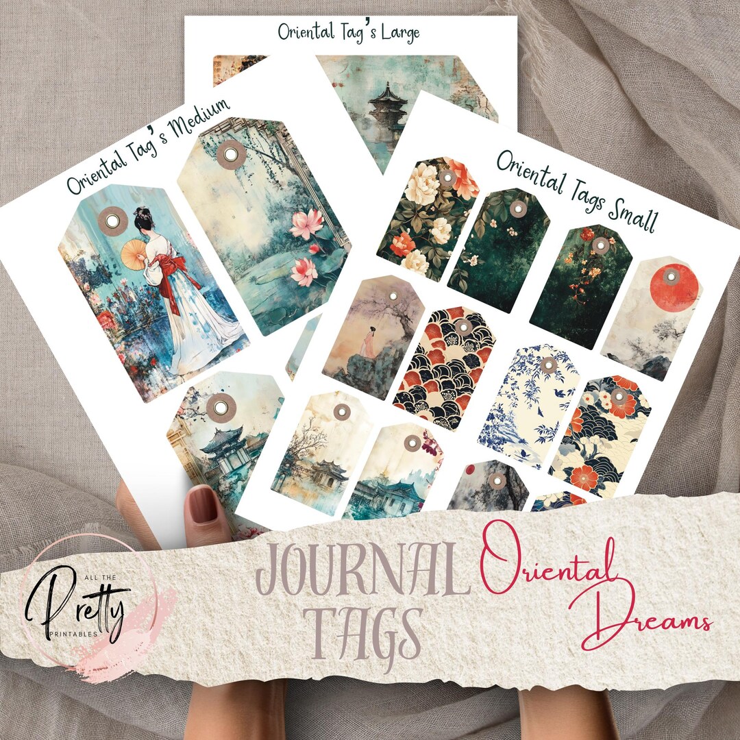 Vintage Oriental Dreams Tags Printable's Bundle Digital Pages Asian ...