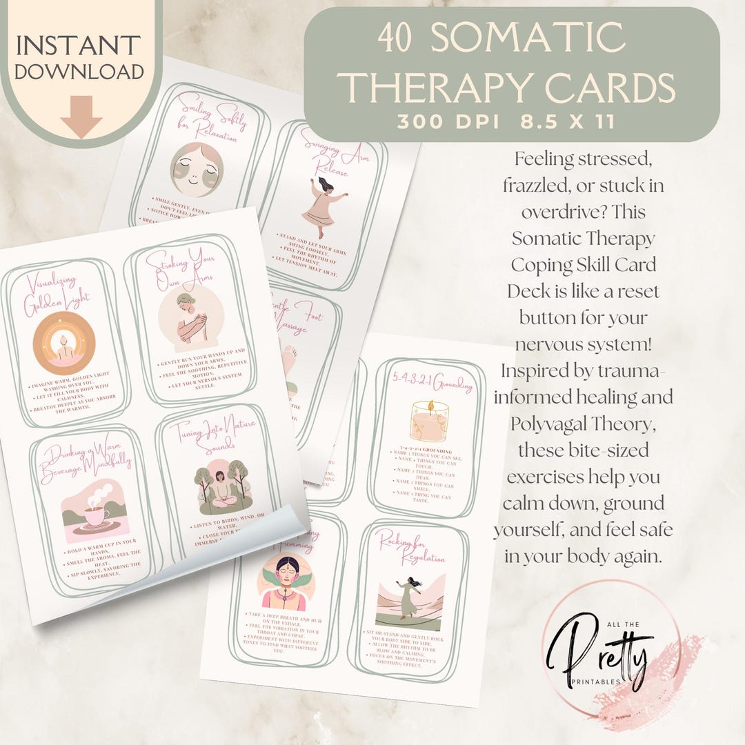 Minimalist 40 Somatic Therapy Coping Skill Cards for Nervous System ...