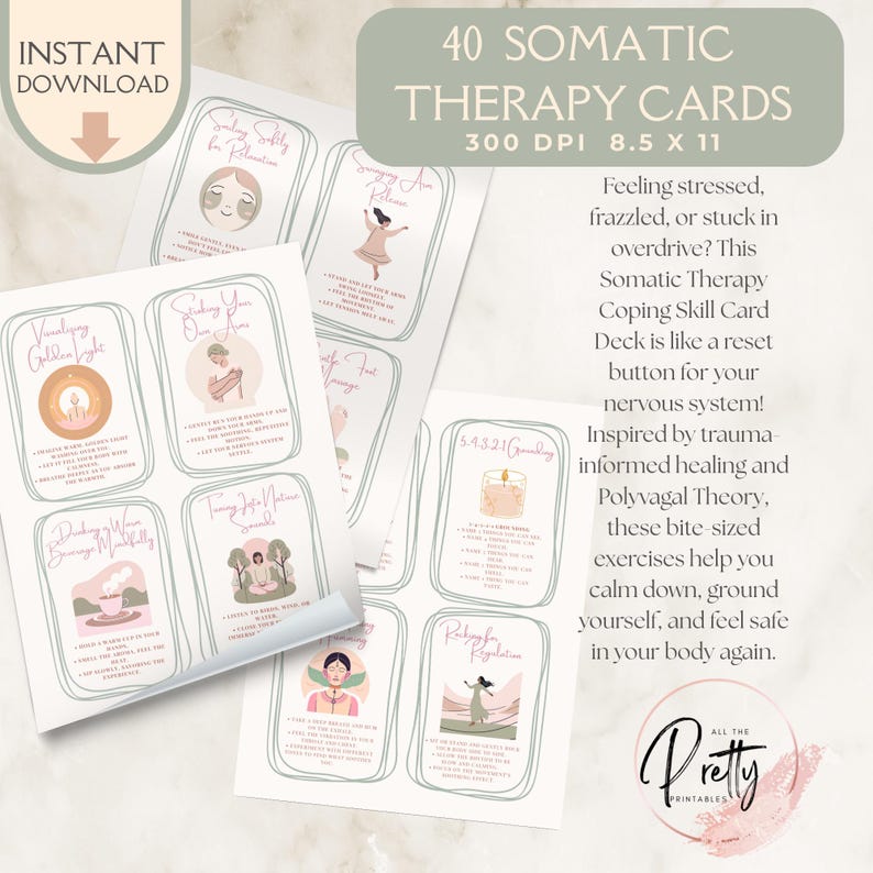 Minimalist 40 Somatic Therapy Coping Skill Cards for Nervous System ...