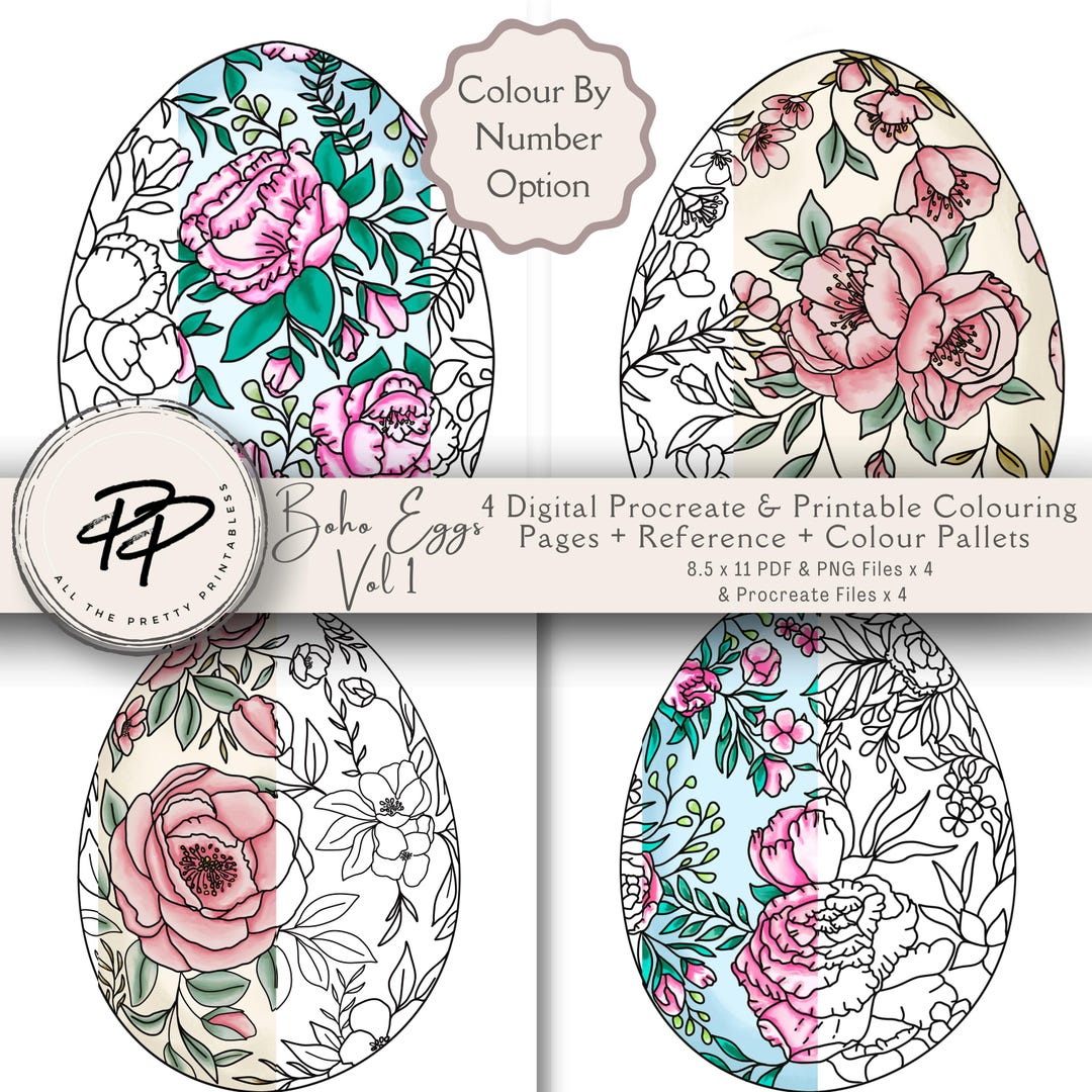 Boho Easter Egg Digital Coloring Pages | Printable PDF + Procreate ...