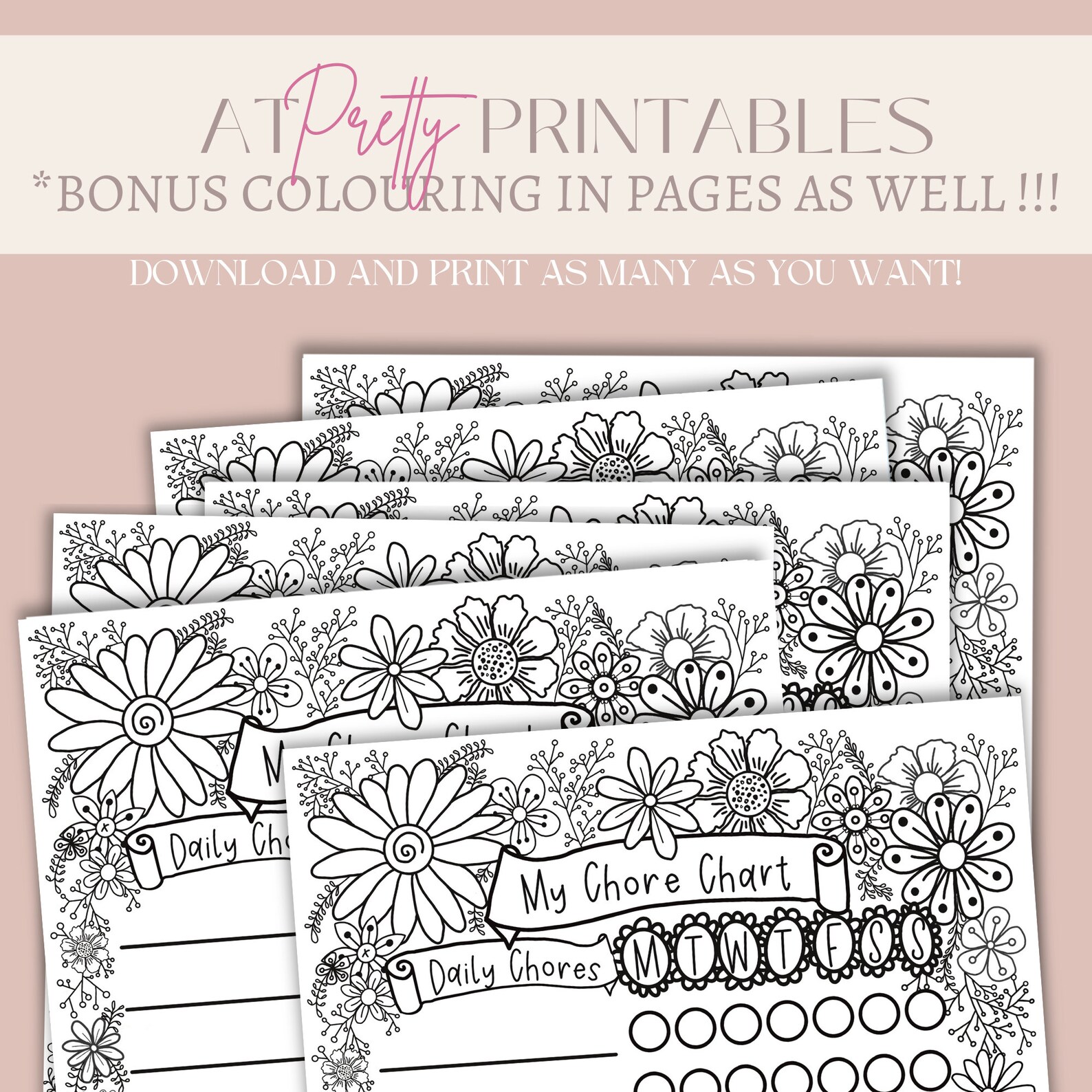 Boho Flowers Kids Printable Chore Chart, Bundle, Weekly Routine ...