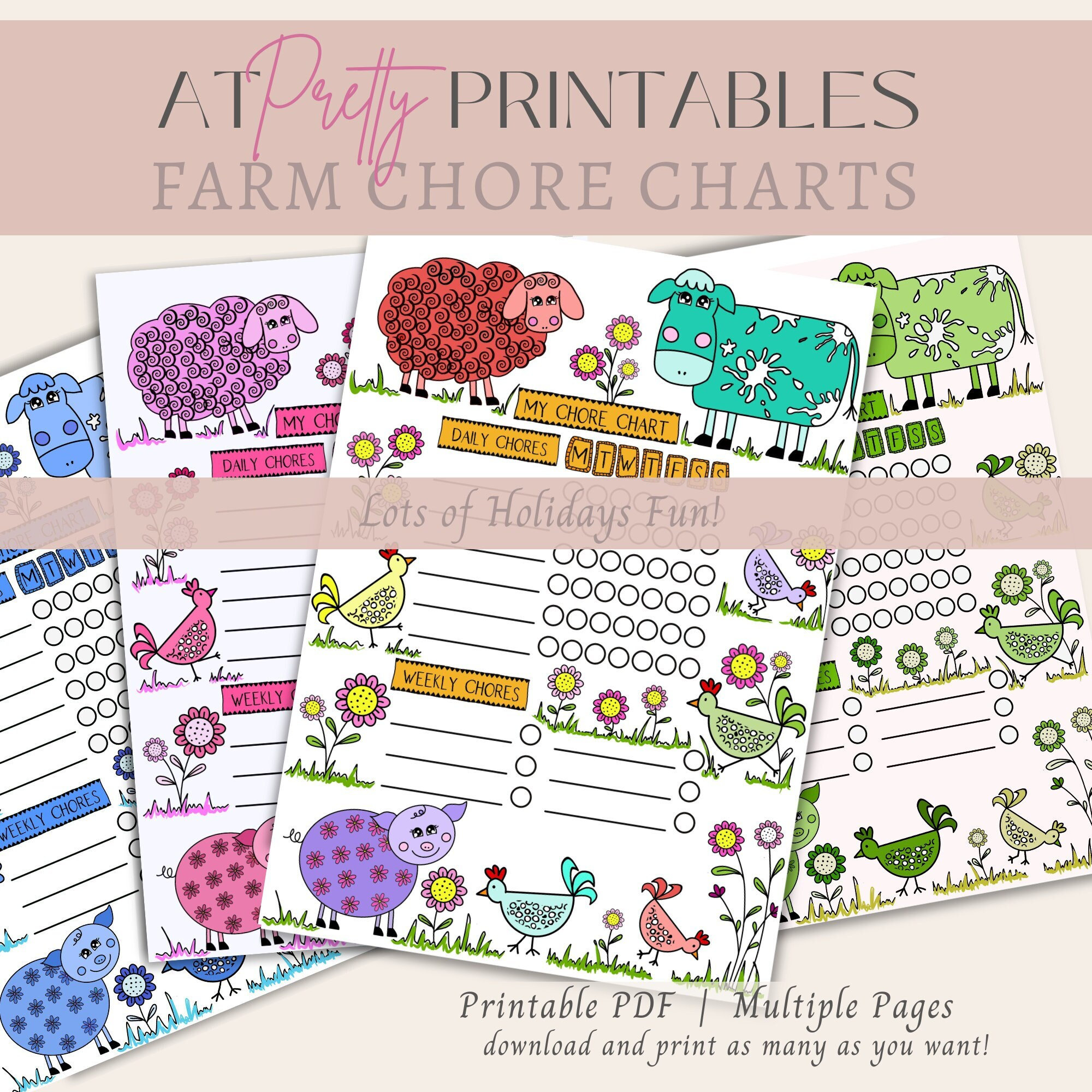 Farm Animals Kids Printable Chore Chart, Bundle, Weekly Routine ...