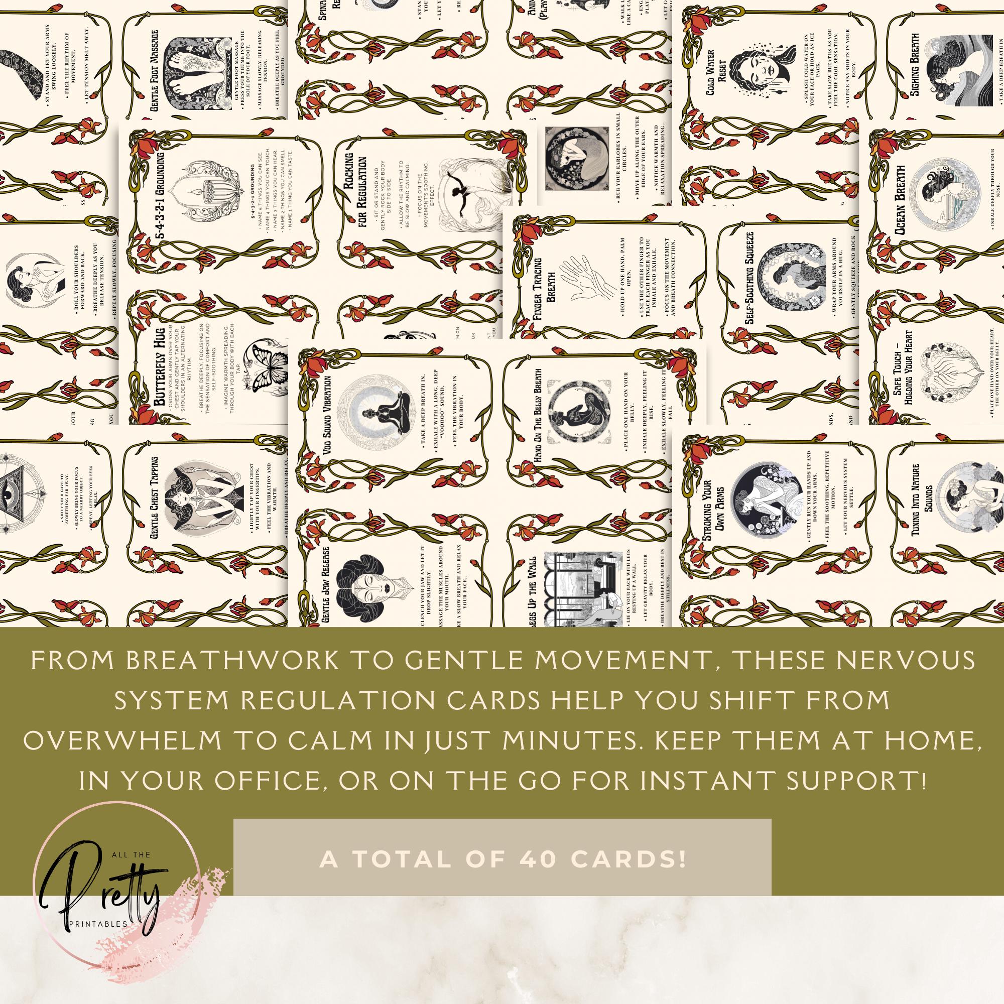 Art Nouveau 40 Somatic Therapy Coping Skill Cards for Nervous System ...