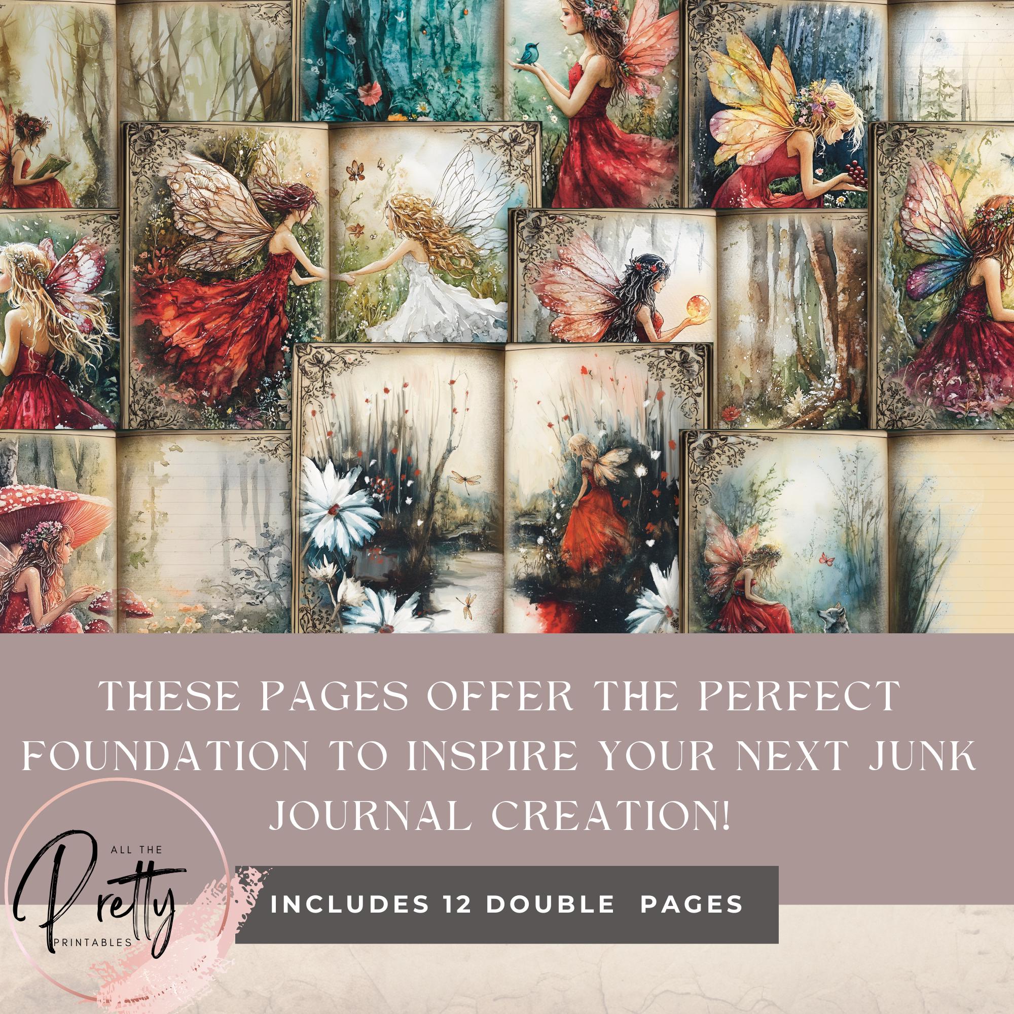 Ruby Forest Fairies Junk Journal Pages – 12 Printable Watercolor ...