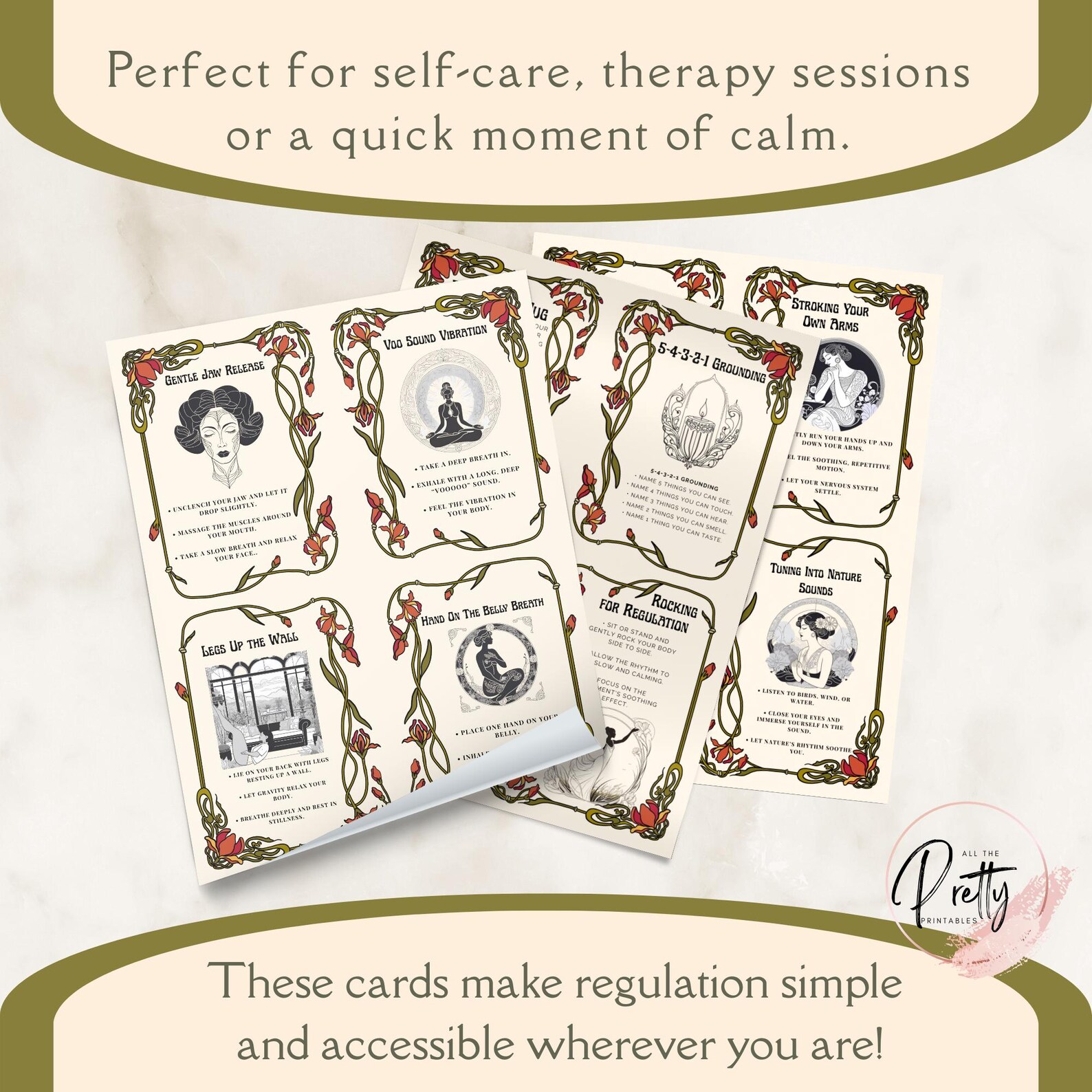 Art Nouveau 40 Somatic Therapy Coping Skill Cards for Nervous System ...