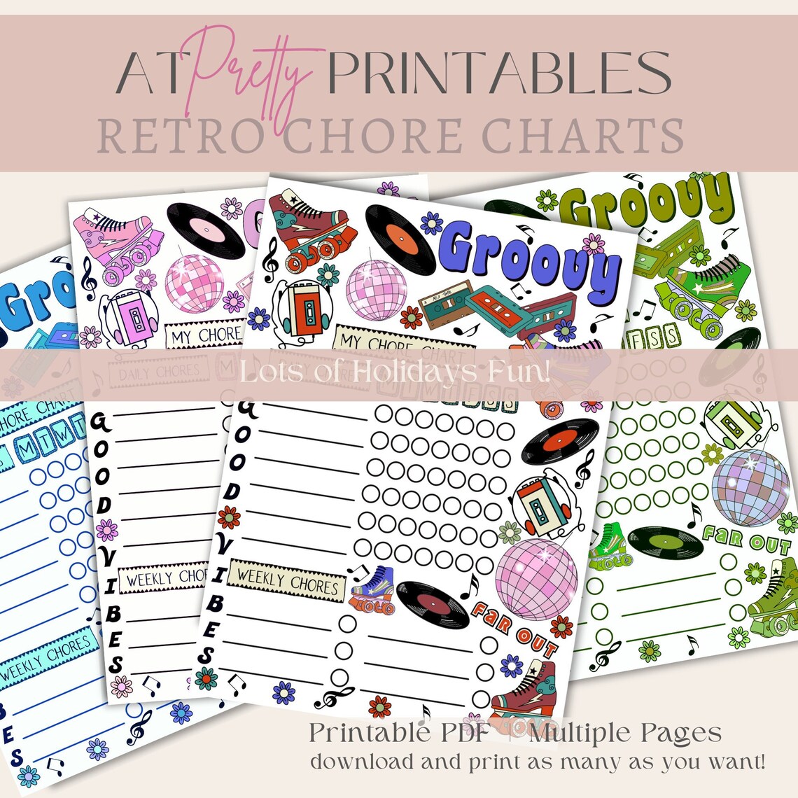 Retro Kids Printable Chore Chart,daily, Bundle,weekly Routine Checklist ...