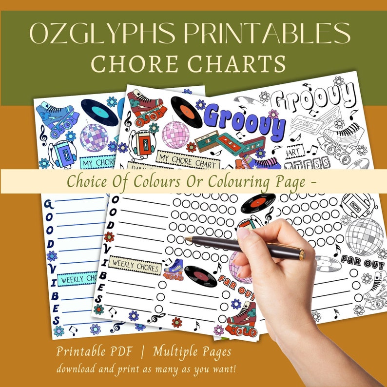 Retro Kids Printable Chore Chartdaily Bundleweekly Routine - Etsy