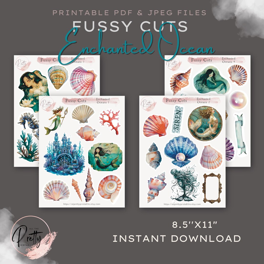 Enchanted Ocean Fussy Cuts Printable Beach & Nautical Ephemera Digital ...