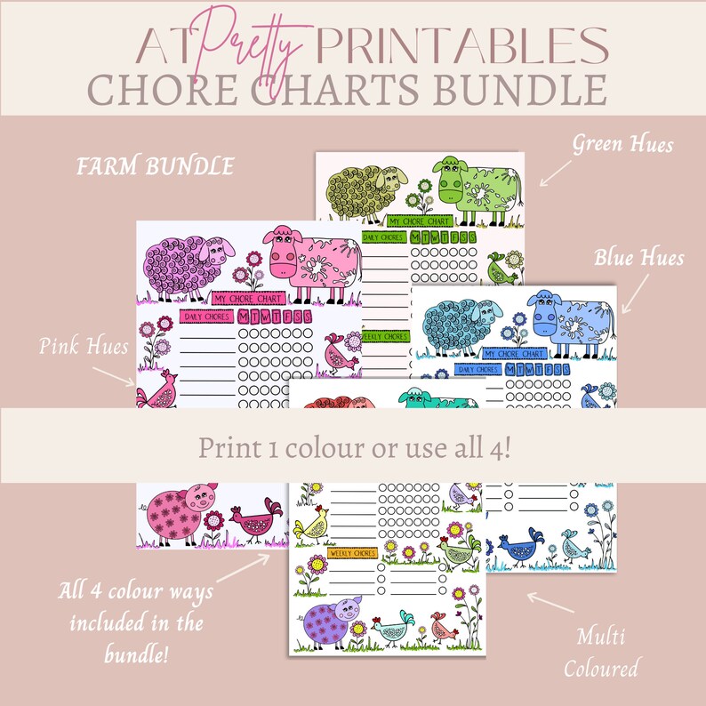 Farm Animals Kids Printable Chore Chart, Bundle, Weekly Routine ...