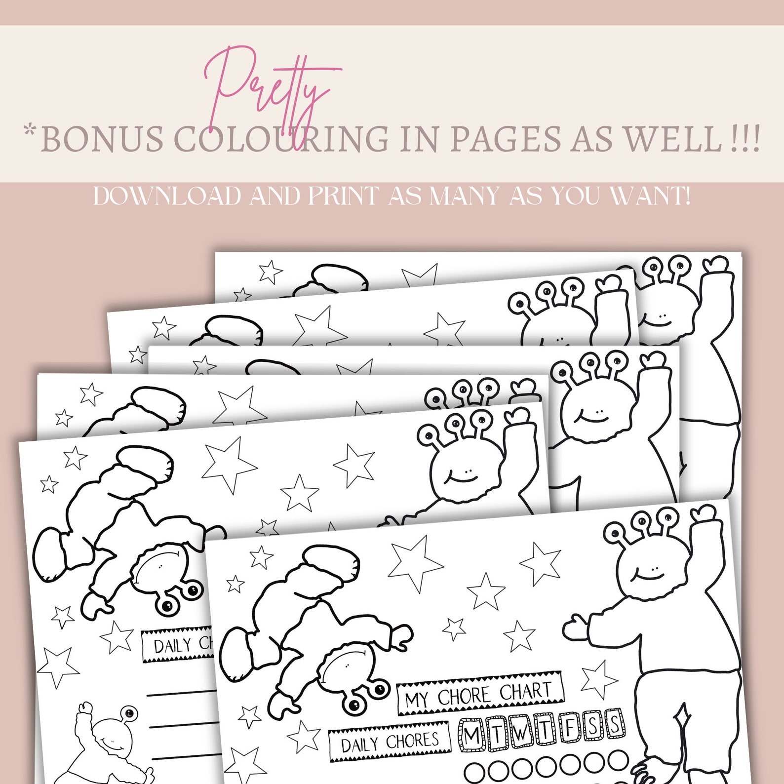 Alien Kids Printable Chore Chart, Daily,bundle, Weeklyroutine Checklist ...