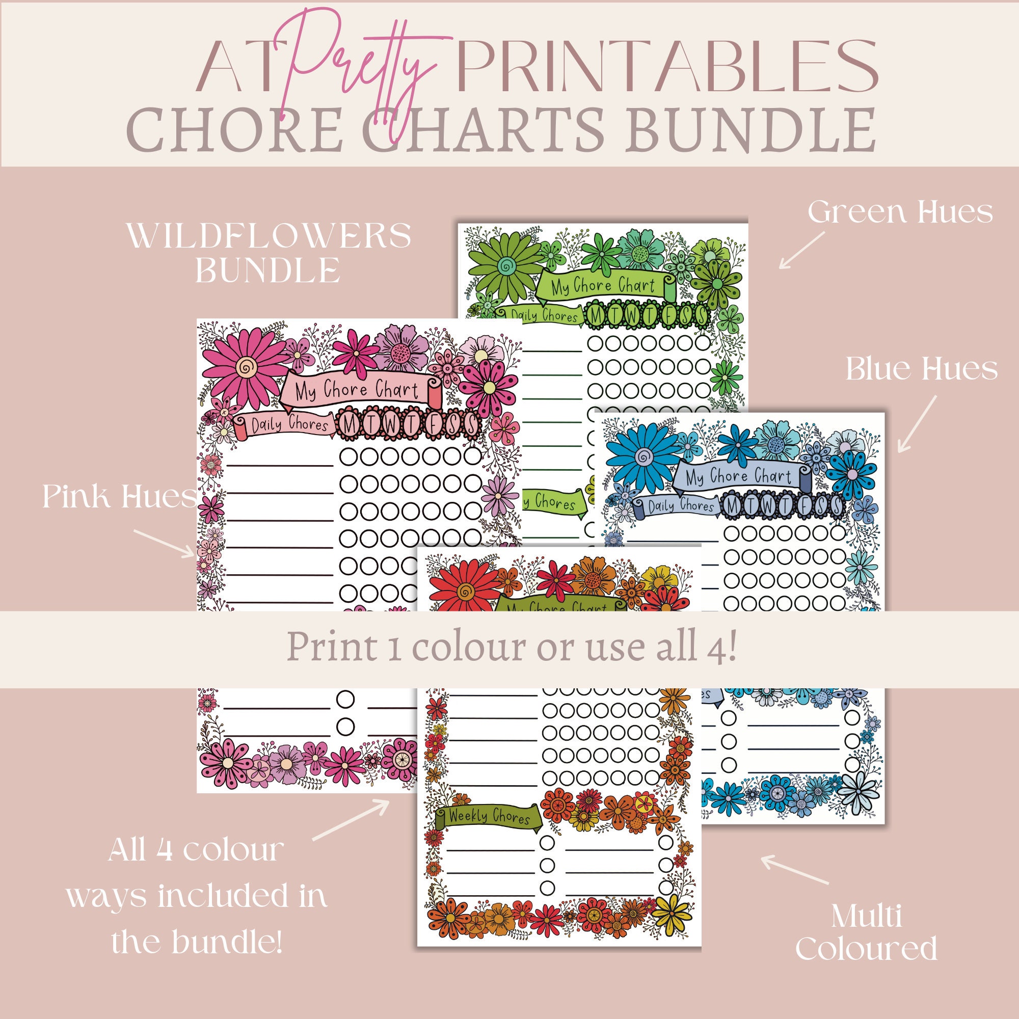 Wildflowers Kids Printable Chore Chart,daily, Bundle,weekly Routine ...
