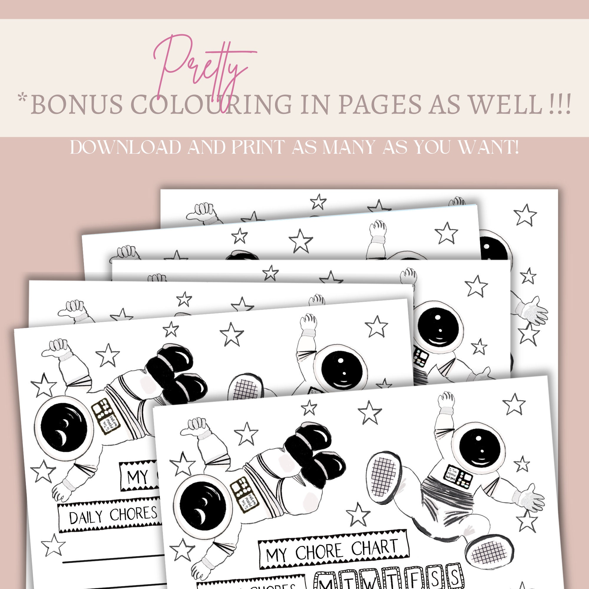 Astronaut Kids Printable Chore Chart, Daily,bundle, Weekly Routine ...