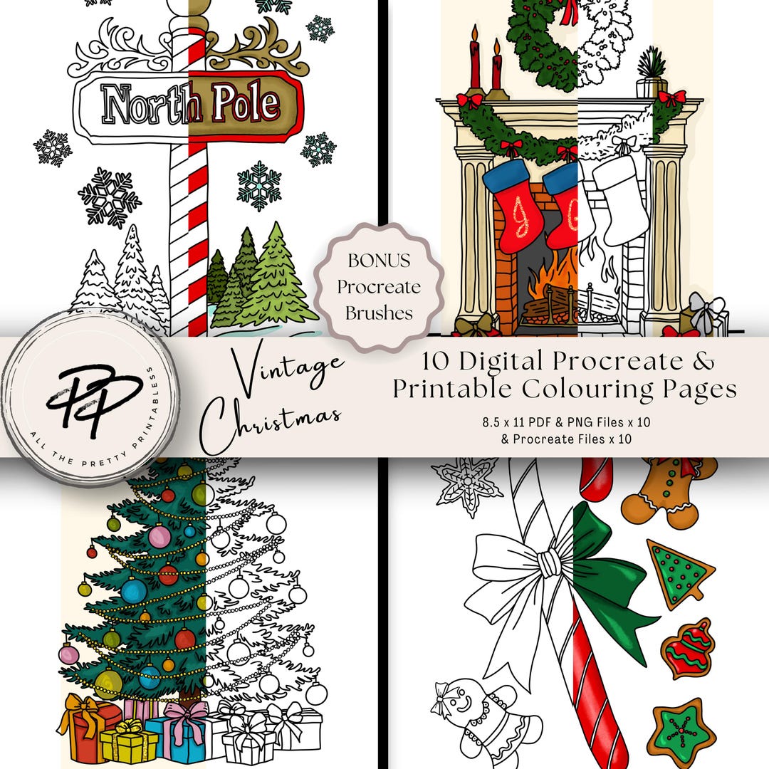 Christmas Digital Coloring Pages | Printable PDF + Procreate Files With ...