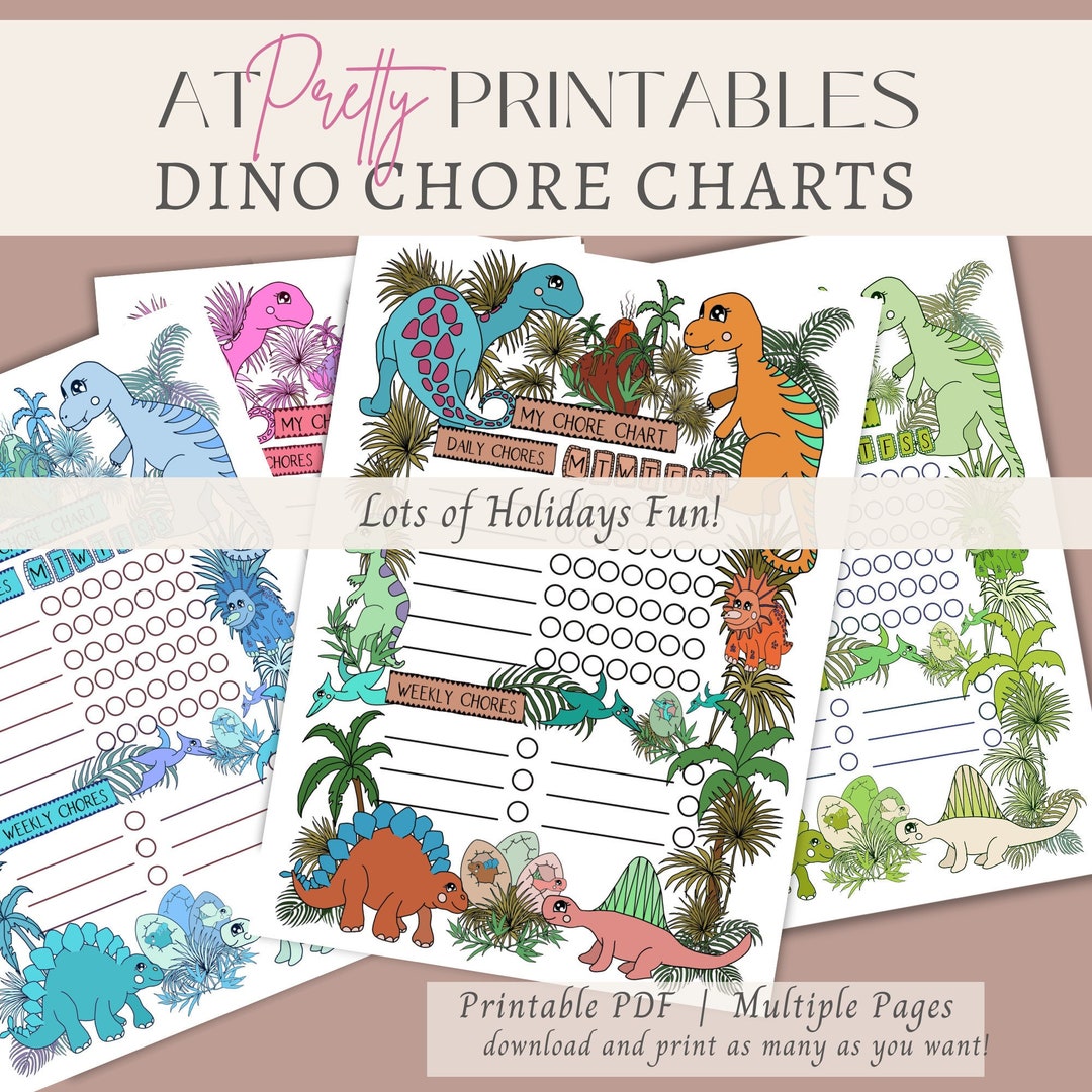 Dinosaur Kids Printable Chore Chart, Bundle, Weekly Routine Checklist ...