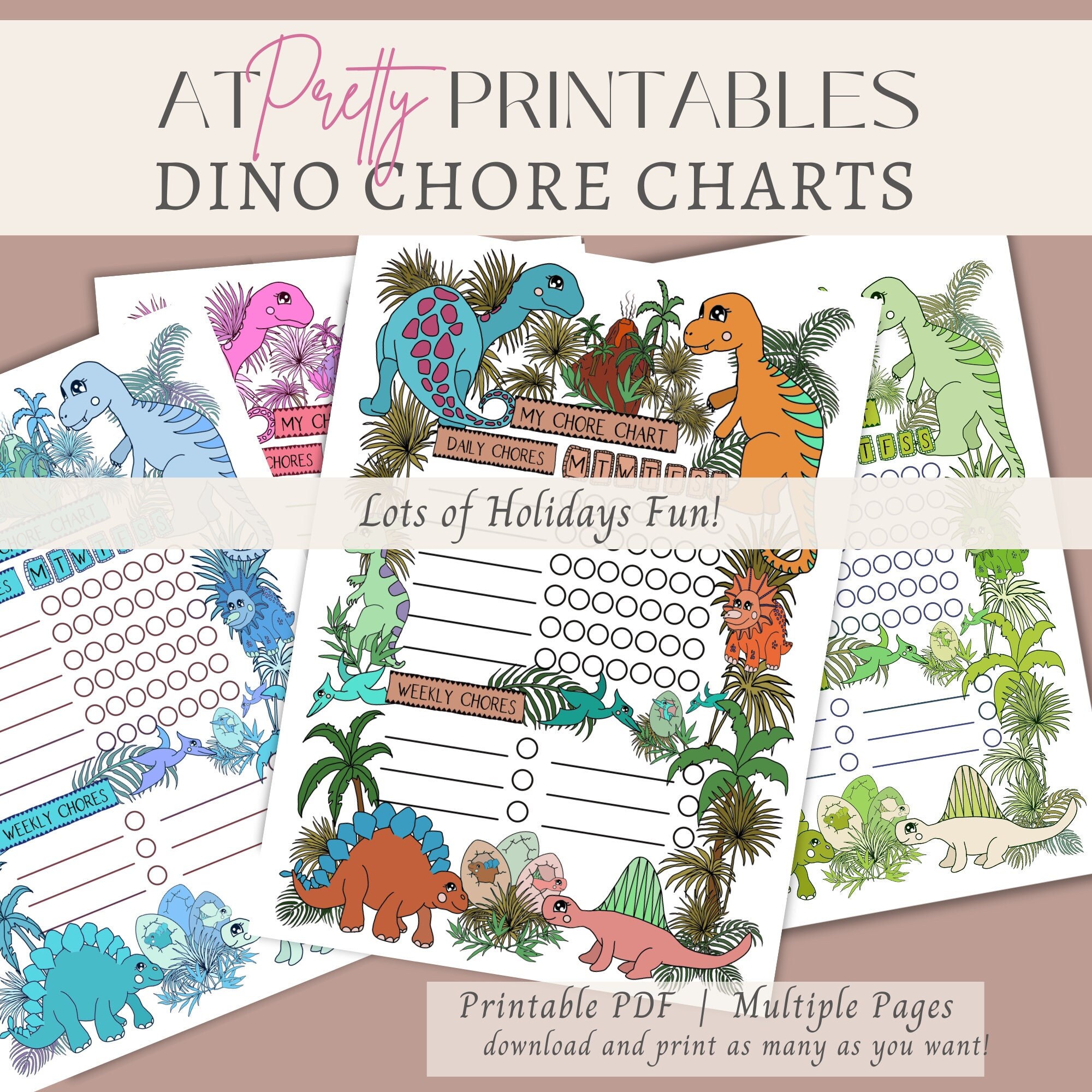 Dinosaur Kids Printable Chore Chart, Bundle, Weekly Routine Checklist ...