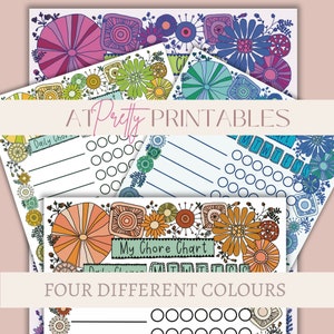 Boho Flowers Kids Printable Chore Chart, Bundle, Weekly Routine ...